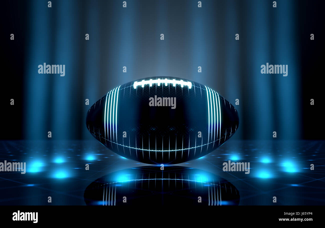 A futuristic sports concept of an amarican football ball lit with neon ...