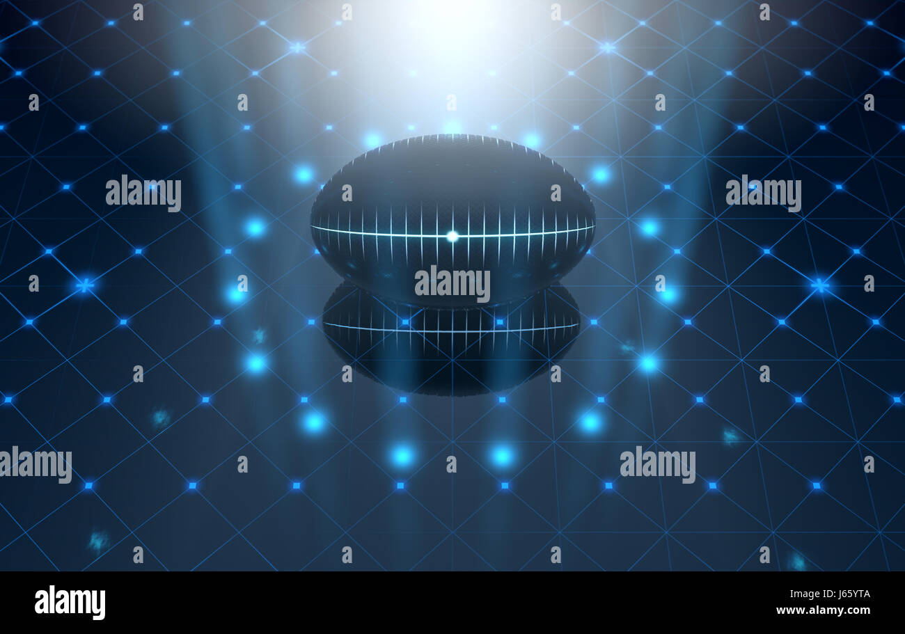 A futuristic sports concept of a rugby ball lit with neon markings on a ...