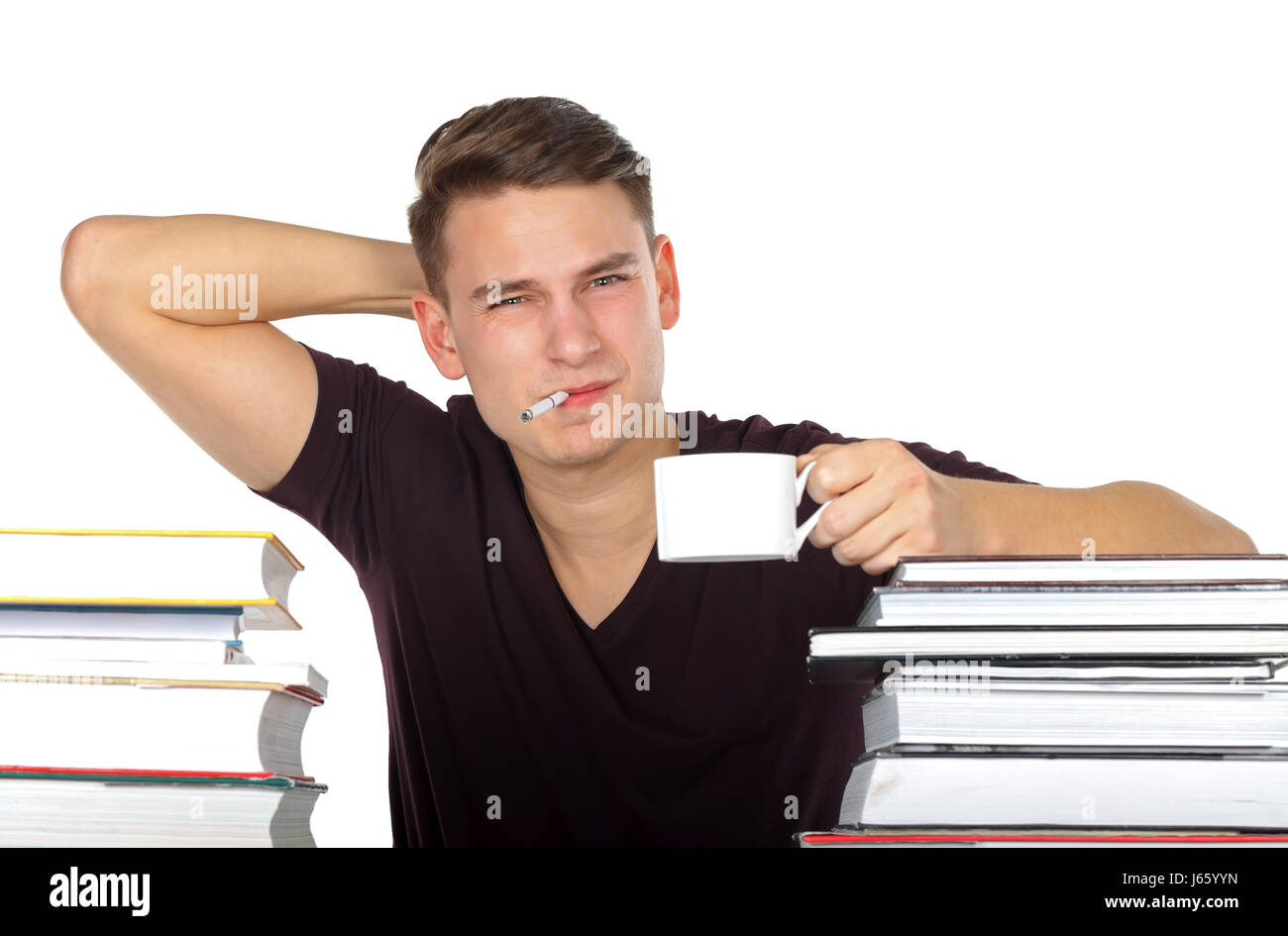 Photo of a stressful college student who try to study Stock Photo - Alamy