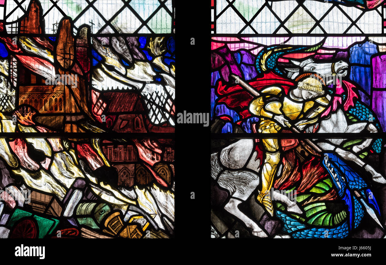 The conquest of evil depicted in the First World War memorial window by ...