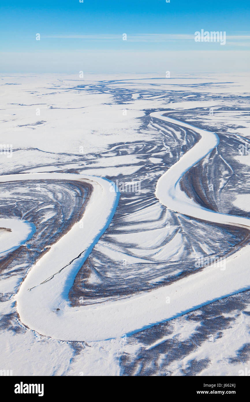 River in winter tundra from above Stock Photo - Alamy