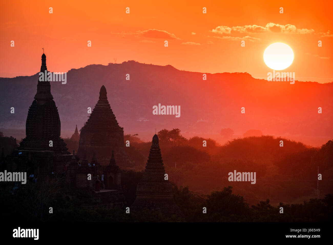 Stock Photo - Myanmar, Burma, Bagan, sunset over the temples Stock ...