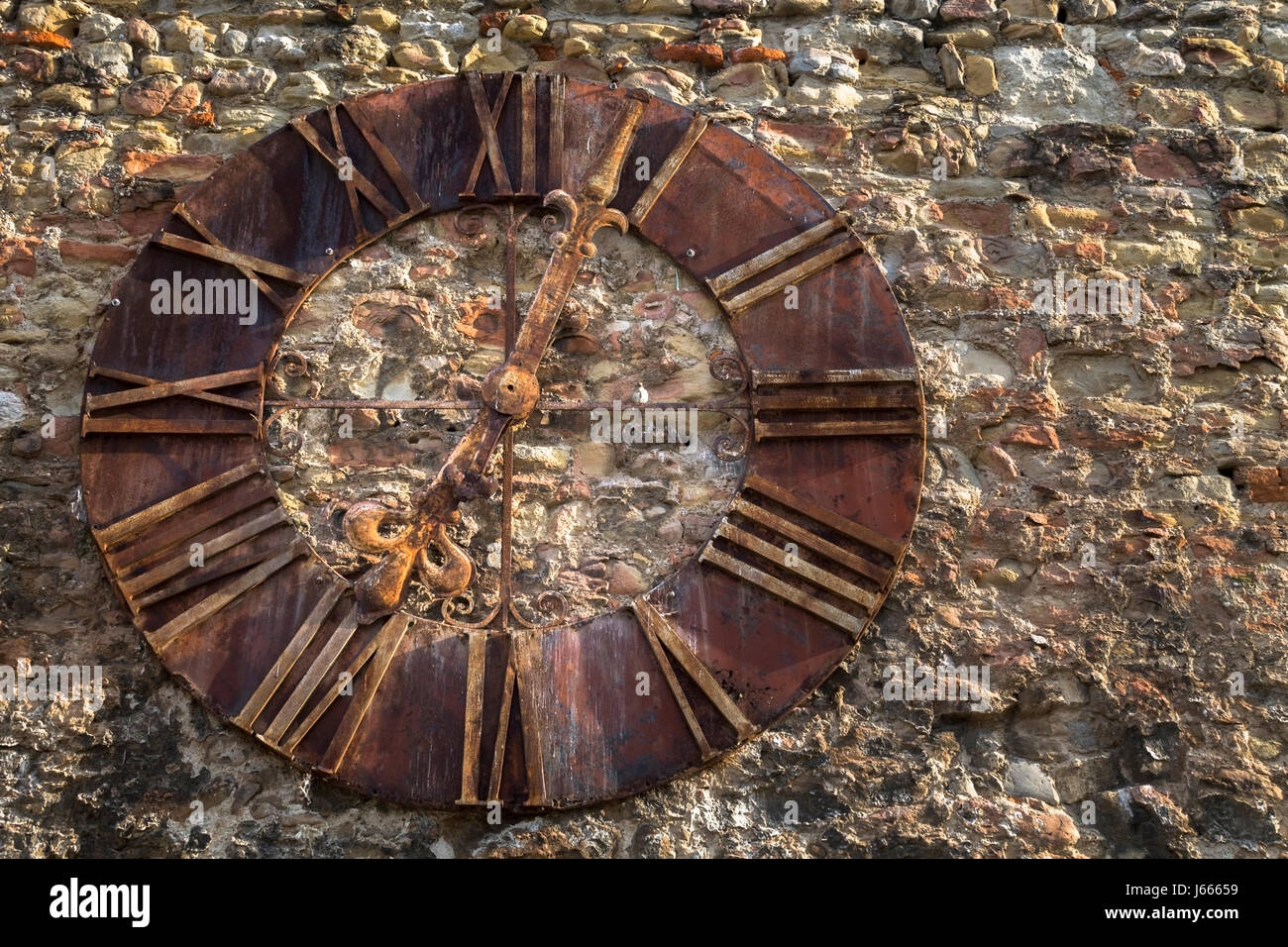 Old church clock on a brick wall Stock Photo - Alamy
