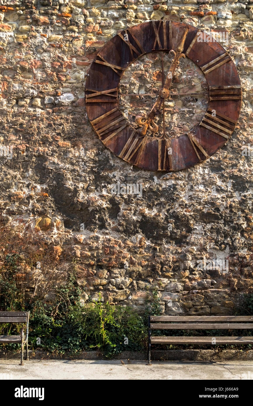 Old church clock on a brick wall Stock Photo - Alamy
