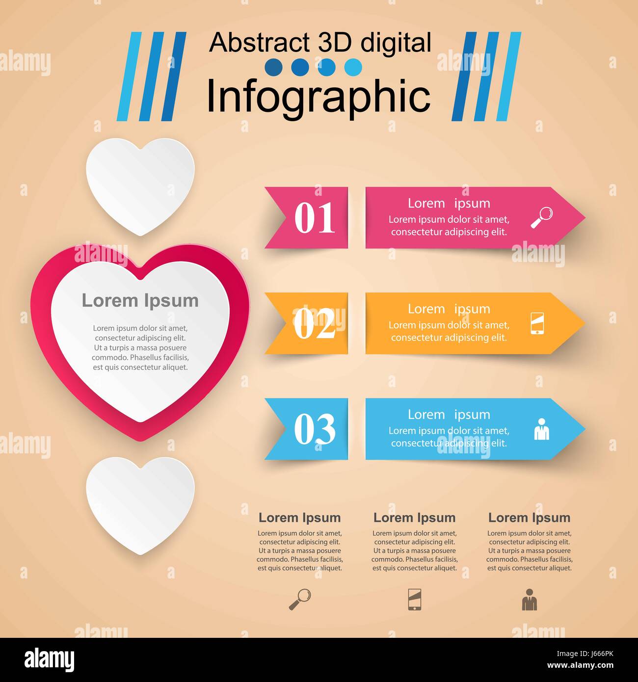 Abstract 3D digital illustration Infographic. Heart icon Stock Vector ...