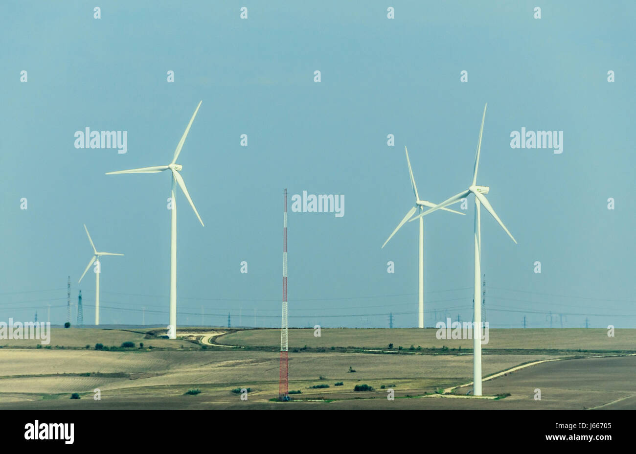 Eolian field and wind turbines farm, countryside Stock Photo - Alamy
