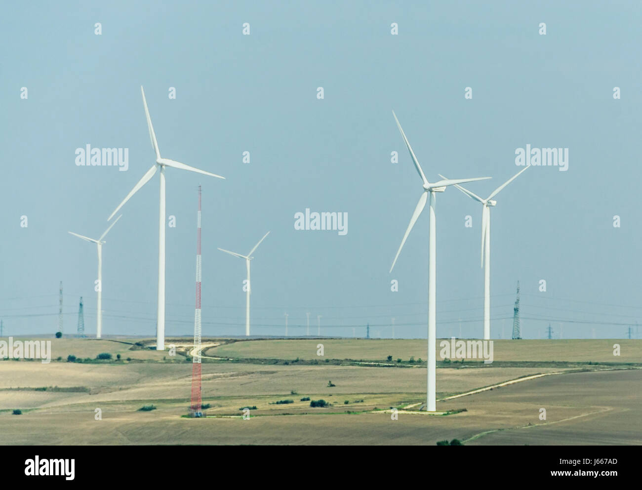 Eolian field and wind turbines farm Stock Photo - Alamy