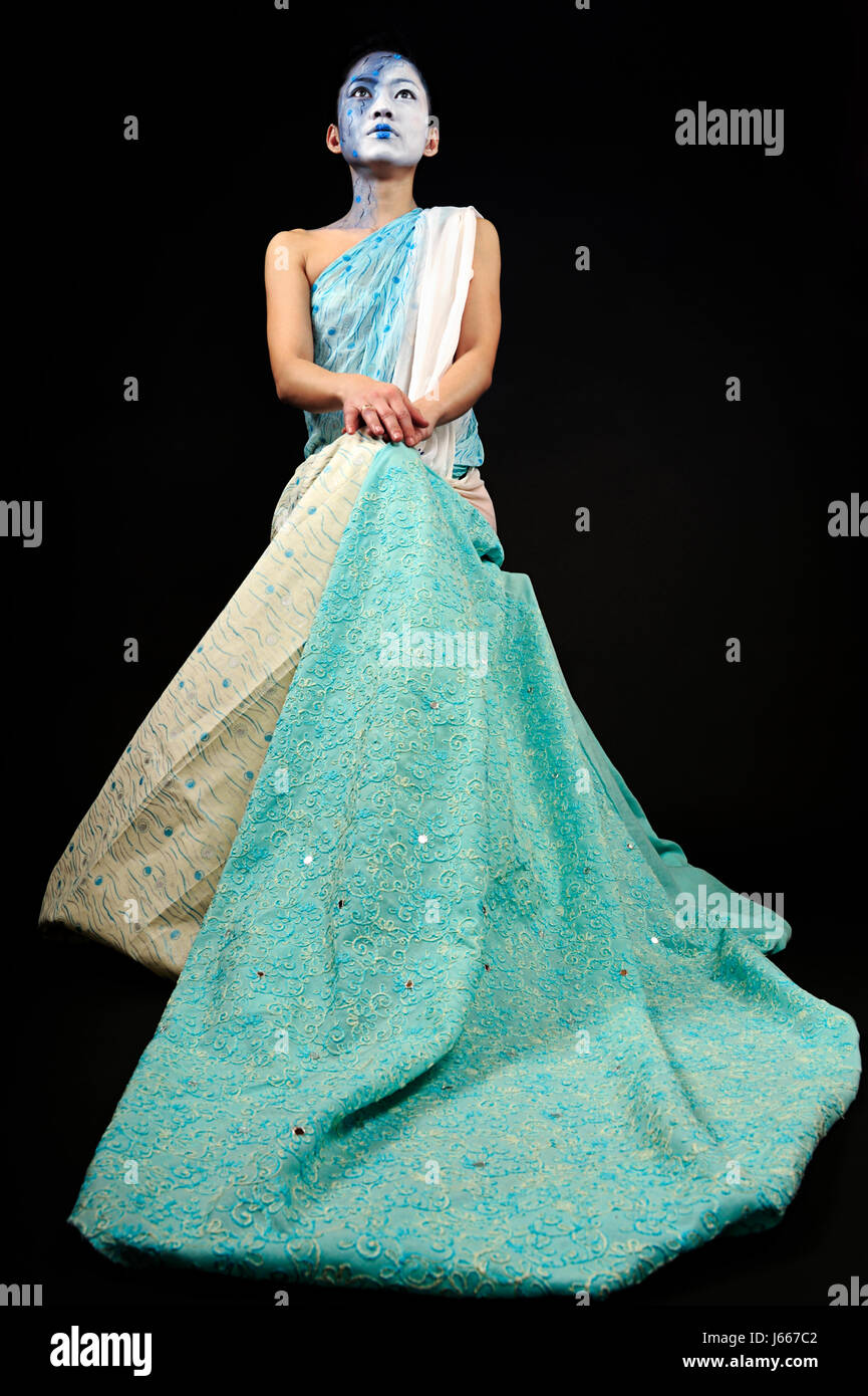 woman make-up photo model model tissue dress gown woman blue fashion ...