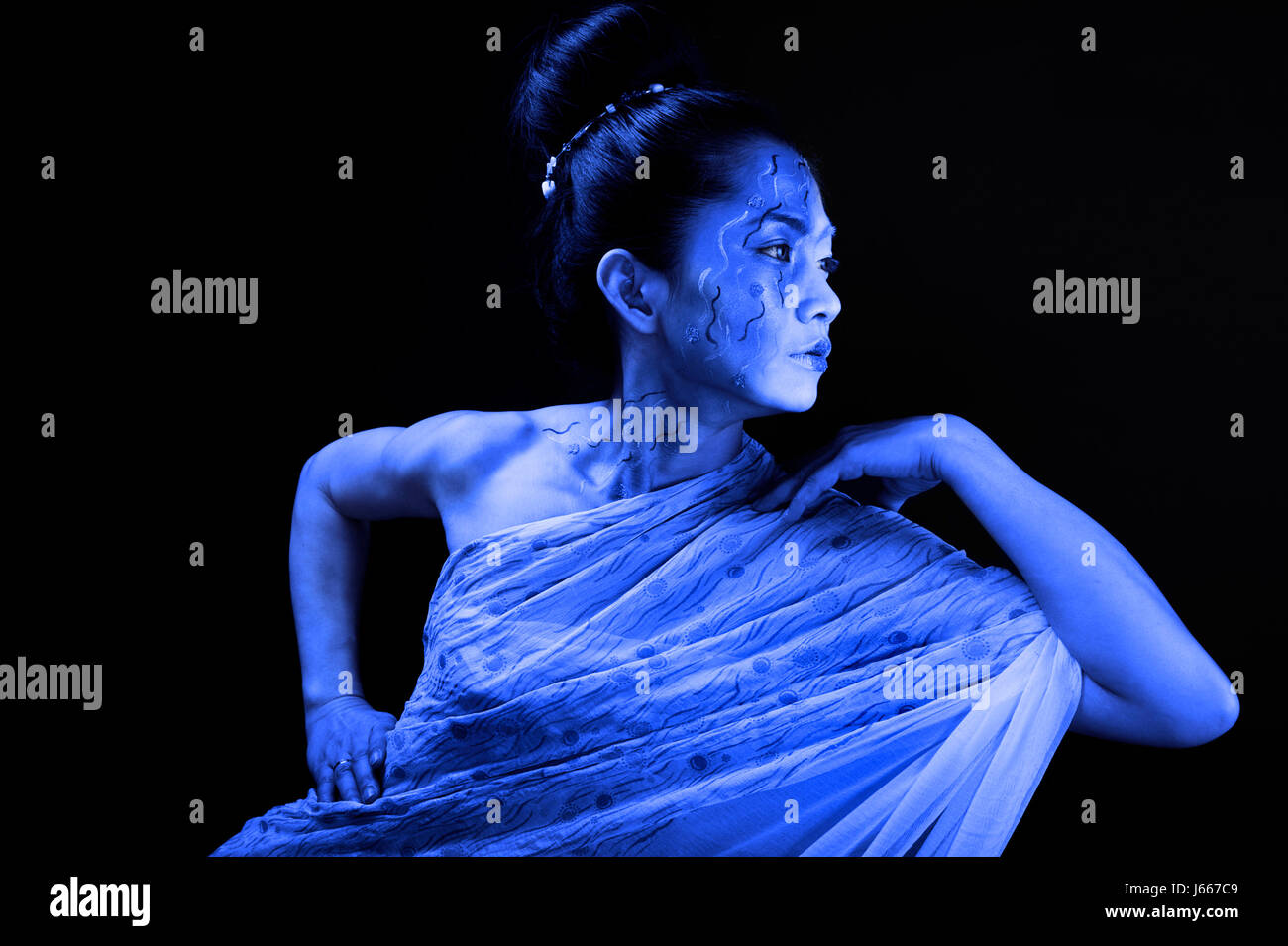 woman make-up photo model model tissue dress gown woman blue motion ...