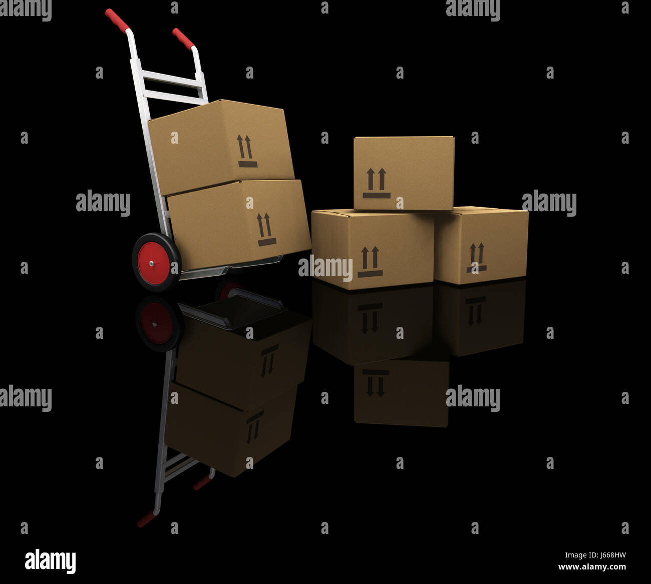 isolated transport package trolley cart box boxes deliver render truck ...