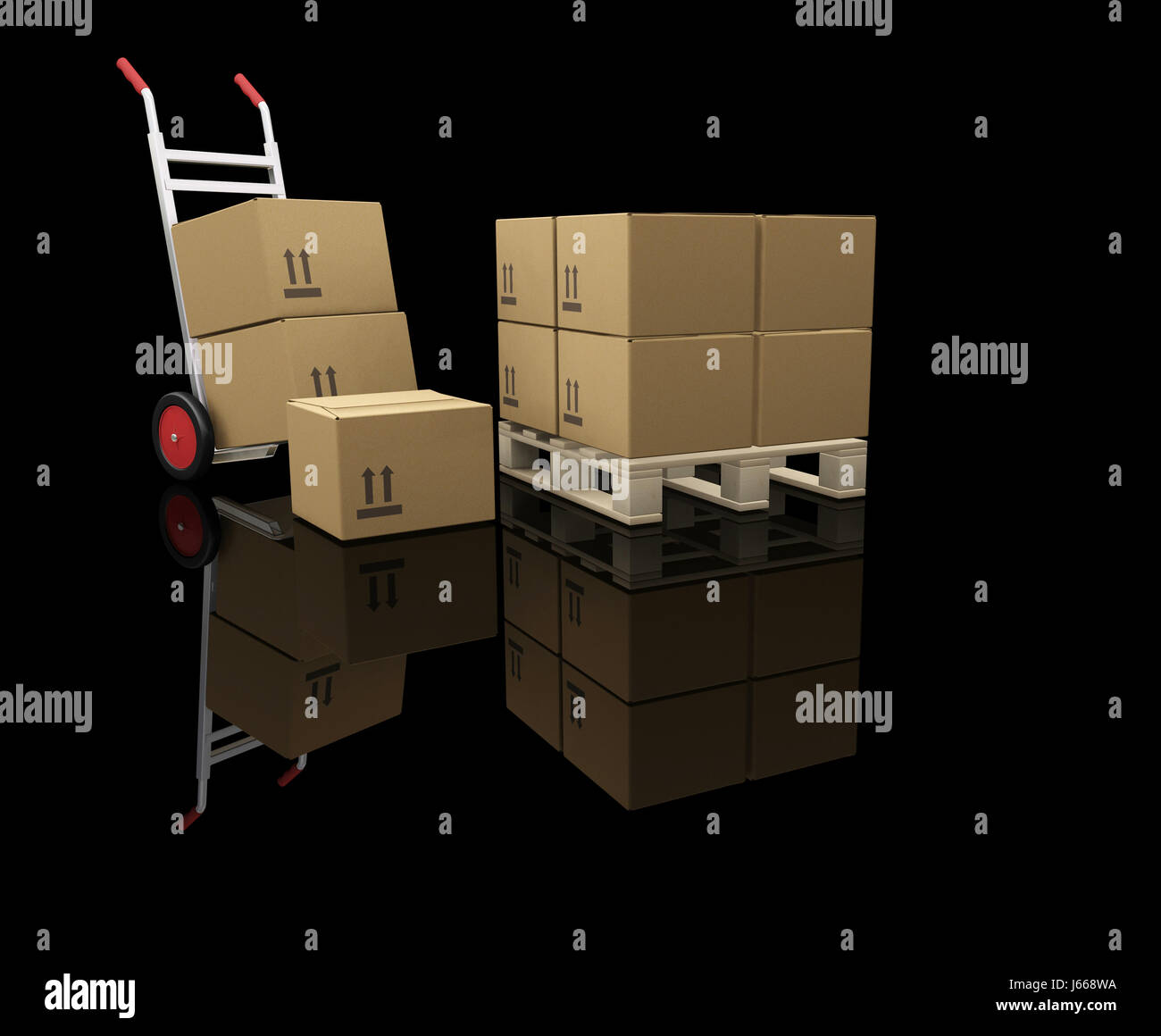 isolated transport package trolley cart box boxes deliver render truck ...