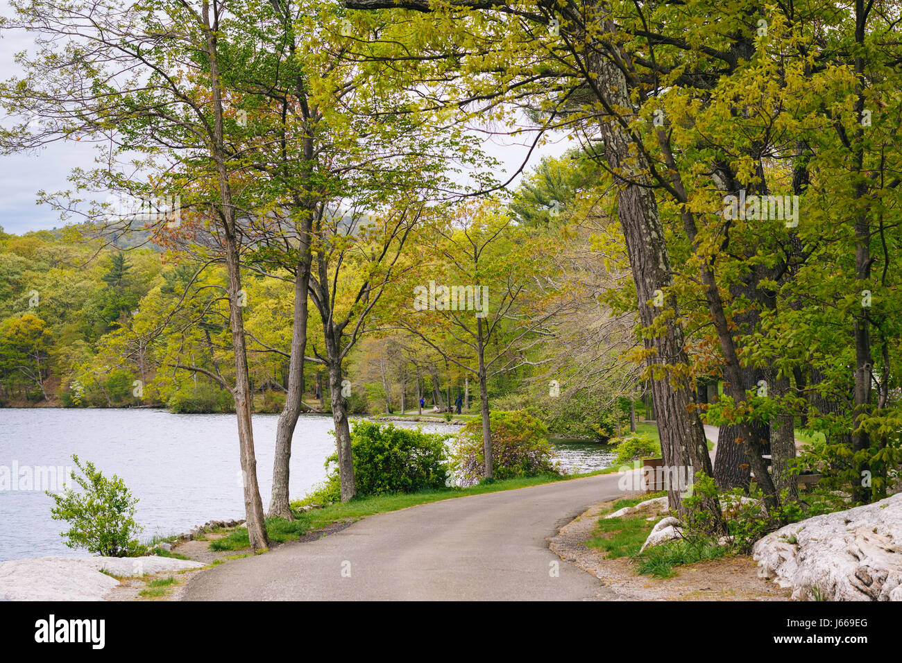 Trail along Hessian Lake, at Bear Mountain State Park, New York Stock ...