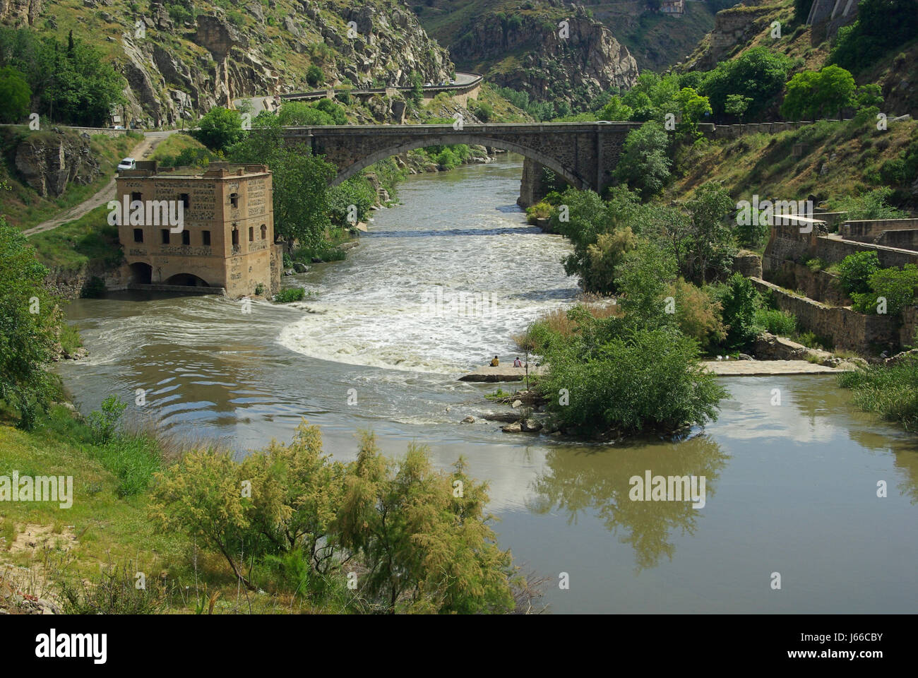 city town bridge spain river water blue historical city town stone ...