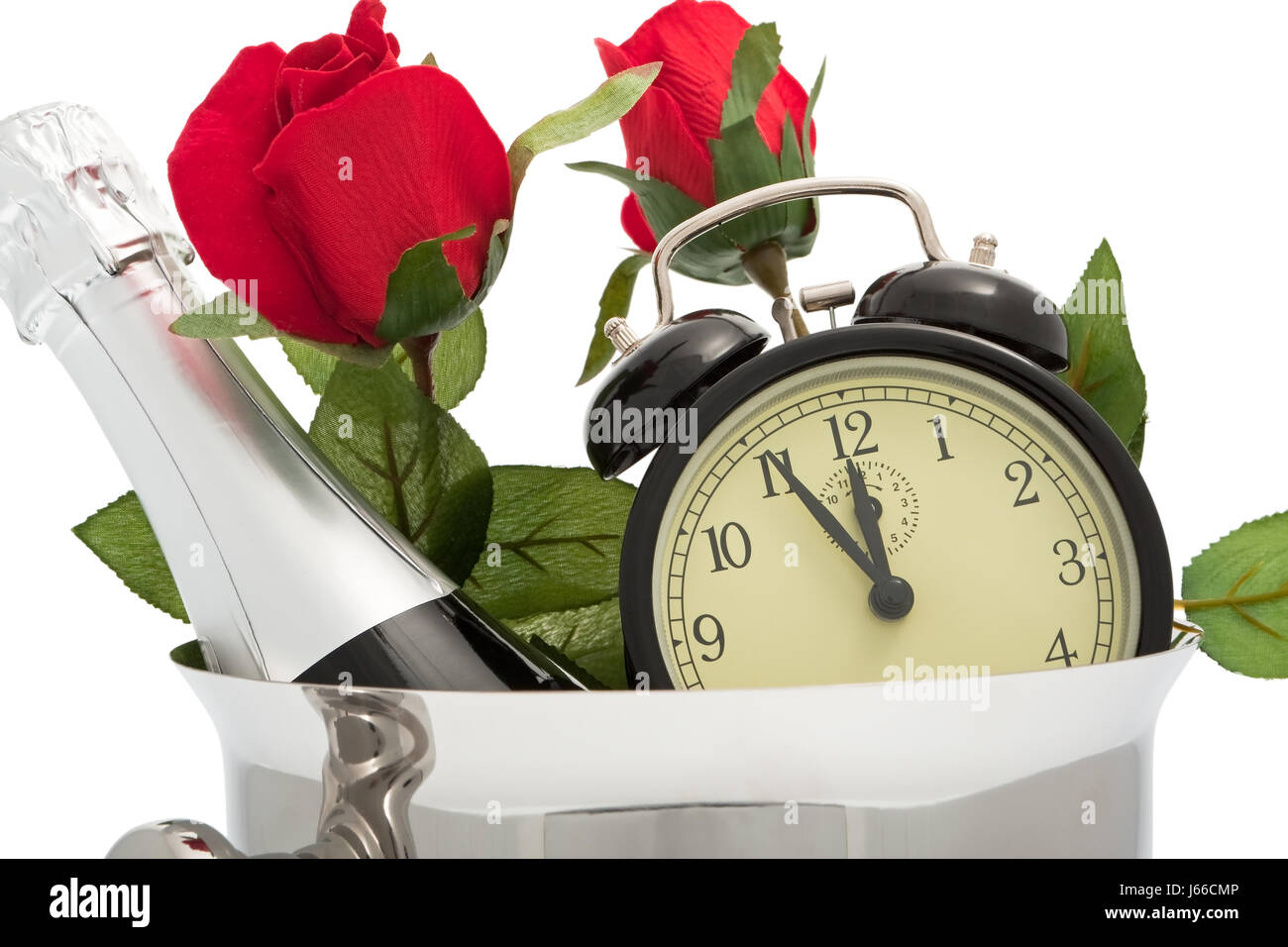 clock roses alarm clock champagne bottle indoor photo drink flower rose ...