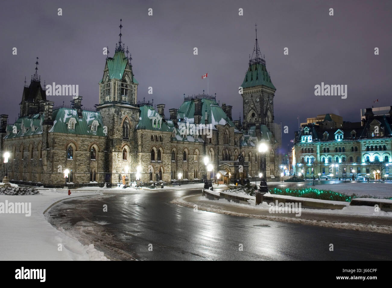 city town night nighttime canada ontario light blue house building city ...