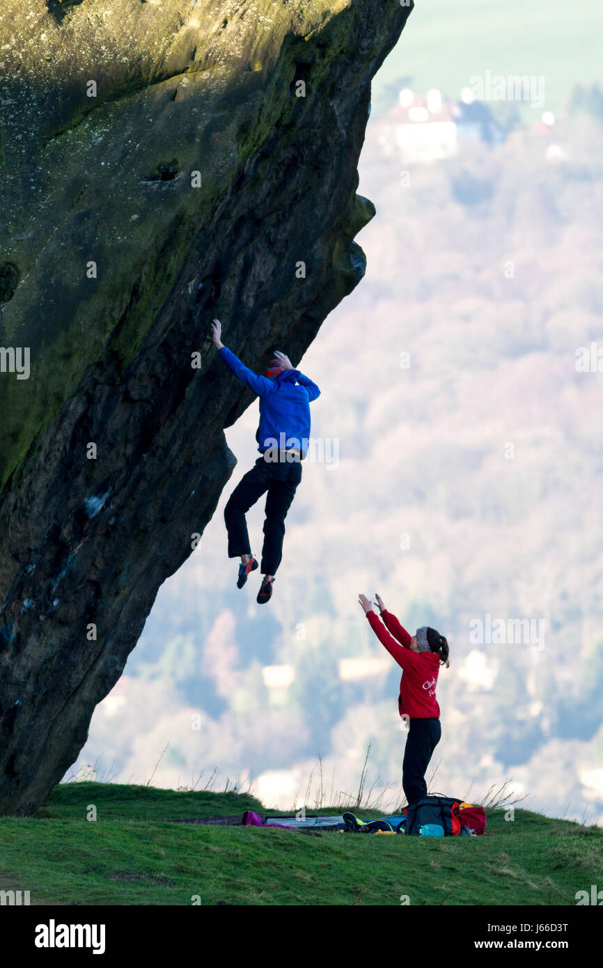 Falling off: Two climbers bouldering on The Calf at The Cow and Calf ...