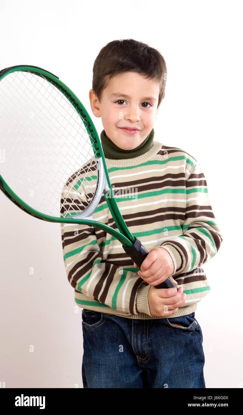 sport tennis racket adorable boy lad male youngster gesture humans ...