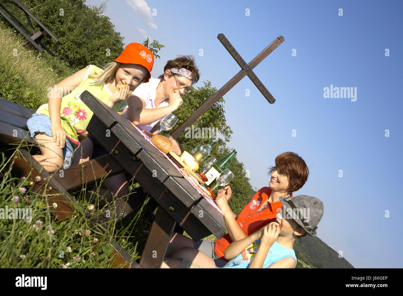 woman hike go hiking ramble child eating eat eats familiy family ...