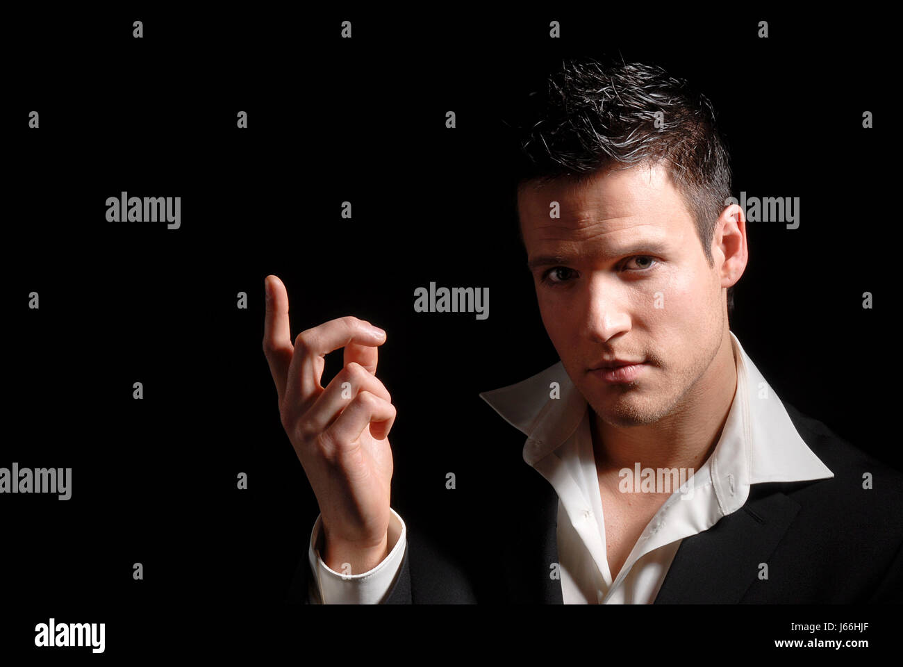 portrait person forefinger man gesture hand finger male masculine ...