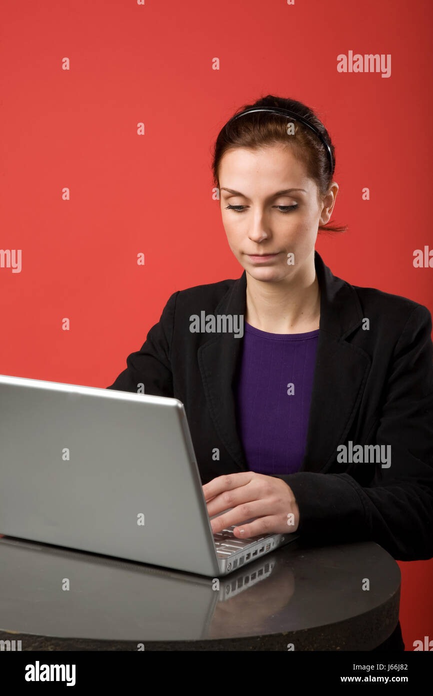 woman blue laptop notebook computers computer laugh laughs laughing ...