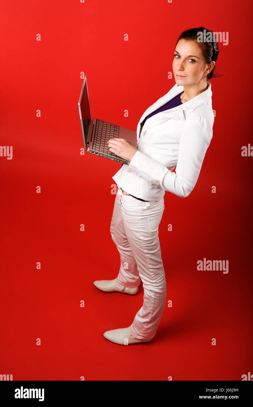 woman conversation laptop notebook computers computer laugh laughs ...