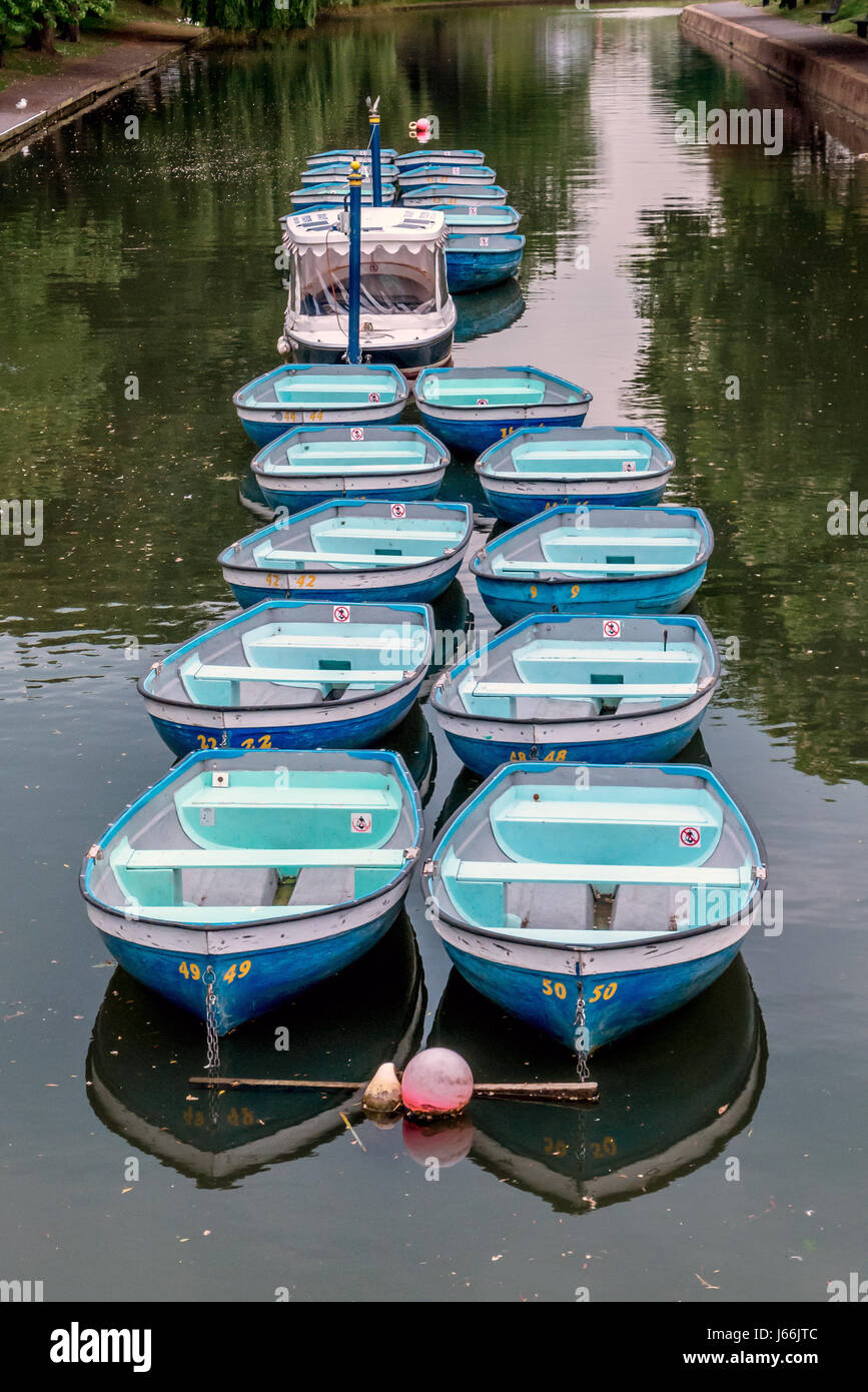 Rowing boats tied up for the winter on the Royal Military Canal in Kent ...