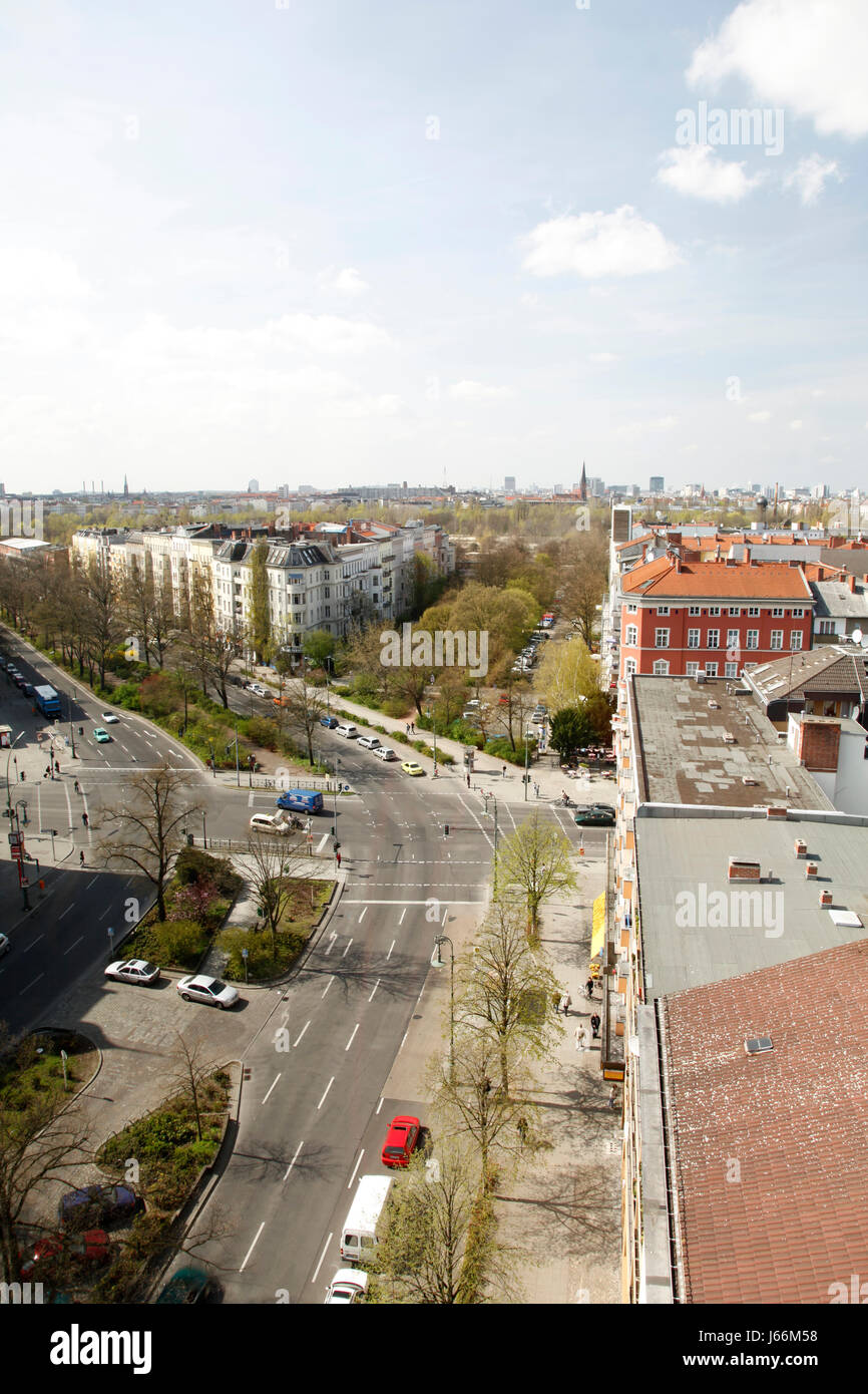 city town berlin capital street road aerial perspective houses tree ...