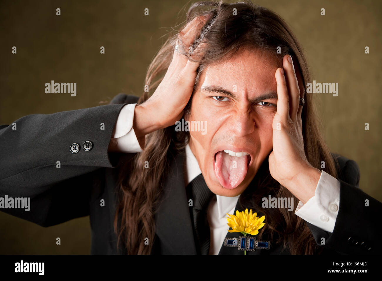 male masculine frustration yell shock man gesture hand flower plant ...
