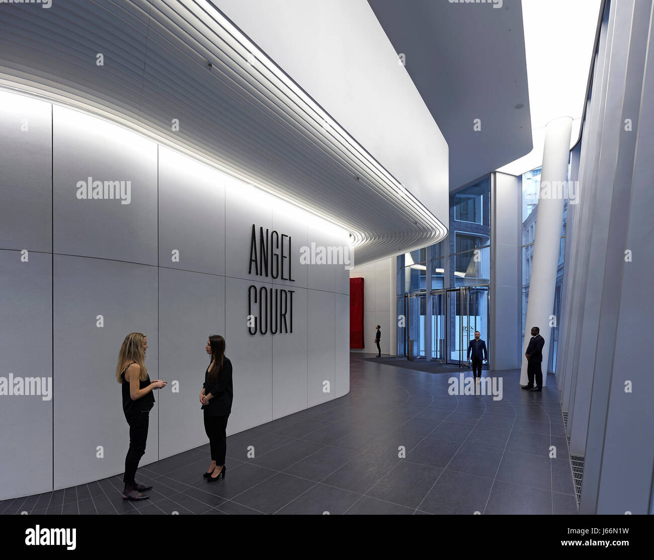 Ground floor reception area with people. Angel Court, London, United ...