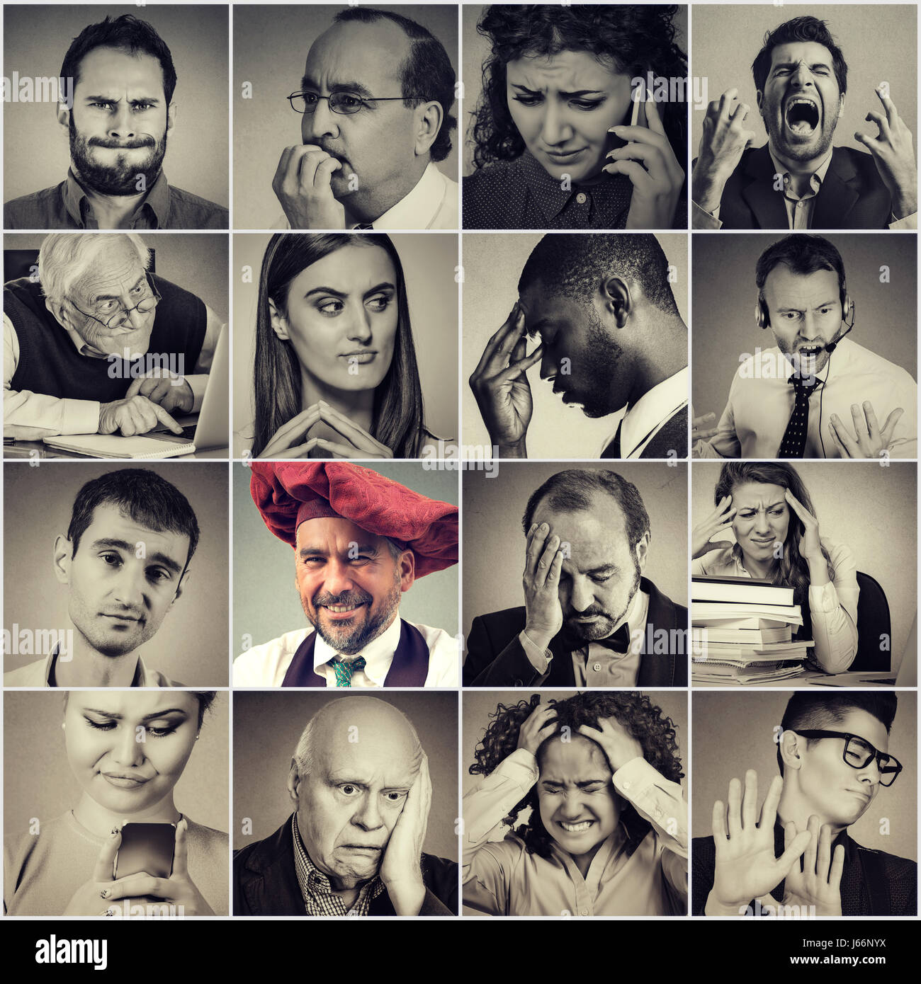 Multiethnic group of frustrated, sad, desperate, stressed people and a ...