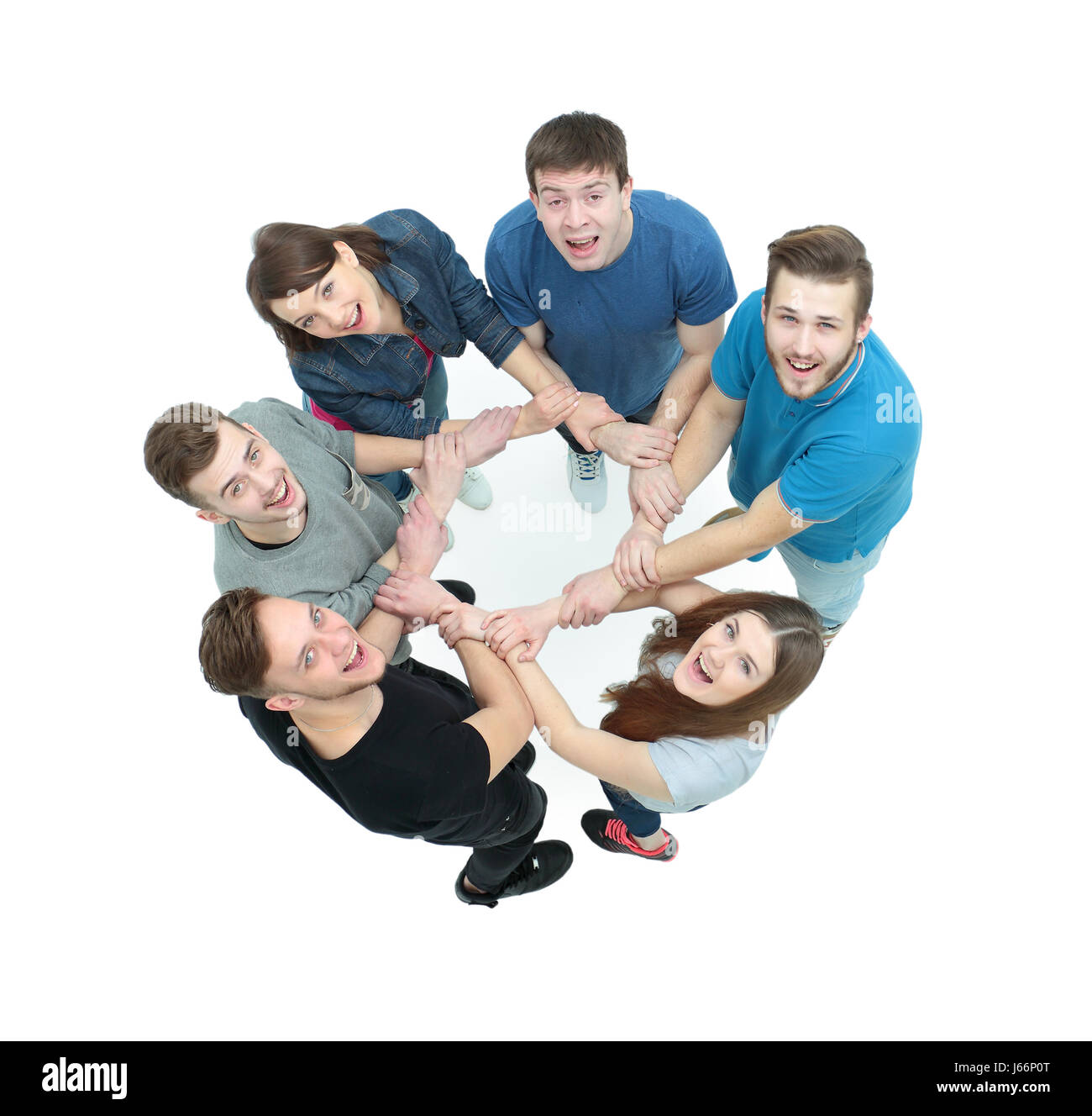 Hands together multiracial top view Cut Out Stock Images & Pictures - Alamy