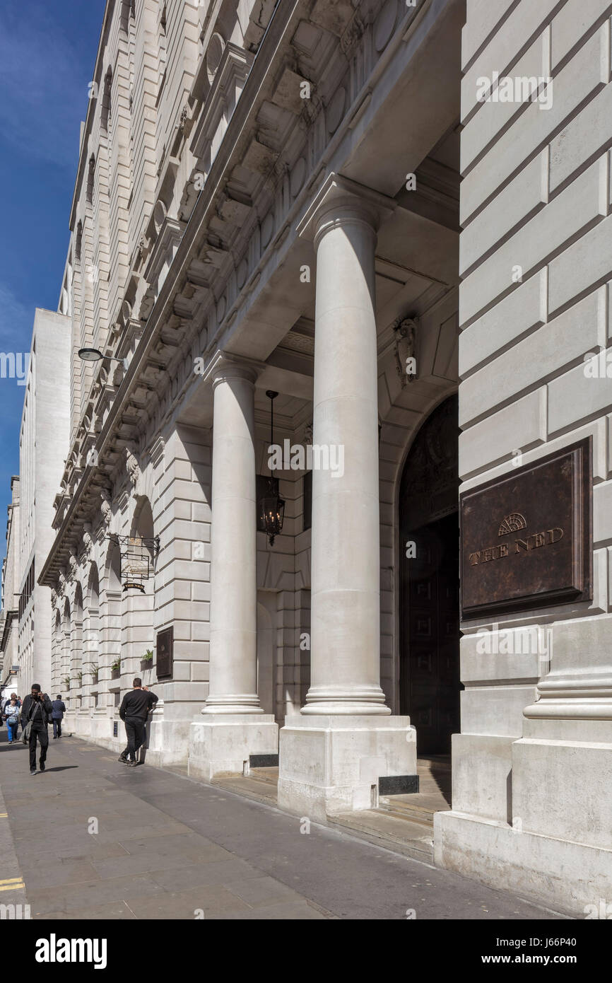 Entrance on main façade on Poultry. The Ned Hotel, London, United ...