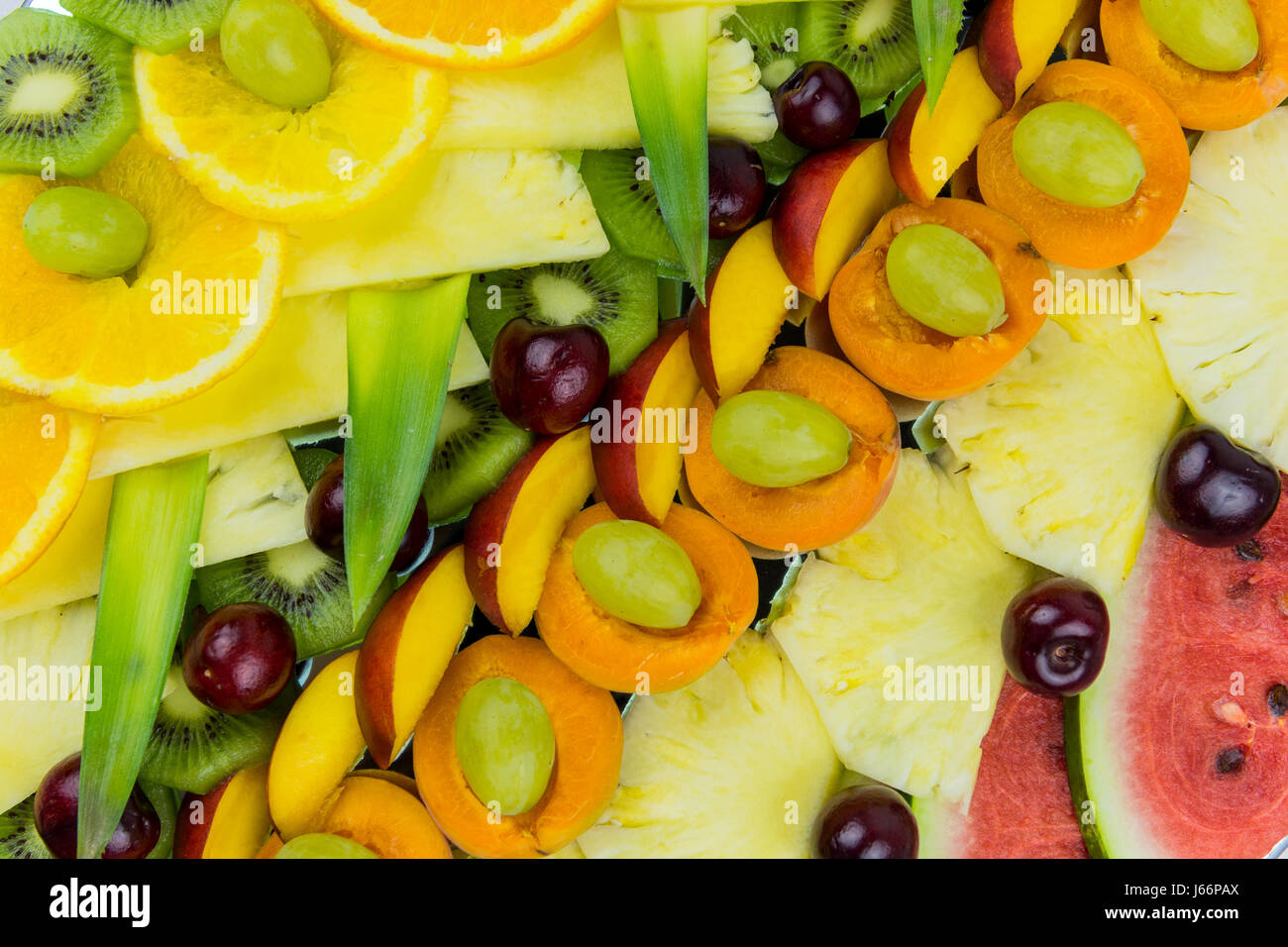 compositions of fresh fruit cut for buffets. typical summer fruits of ...