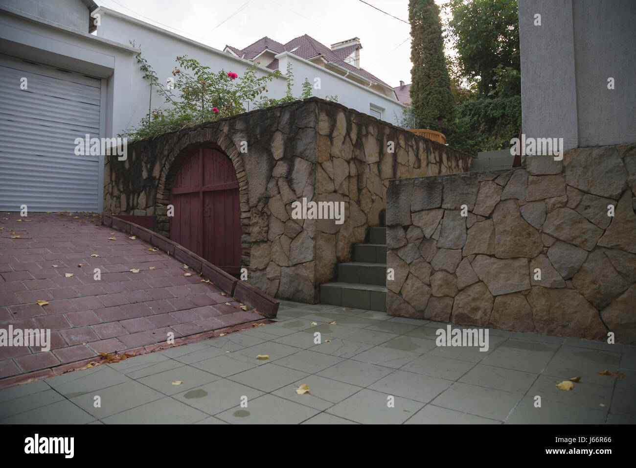 Fragment of an yard. There are entrance into the basement and into the ...