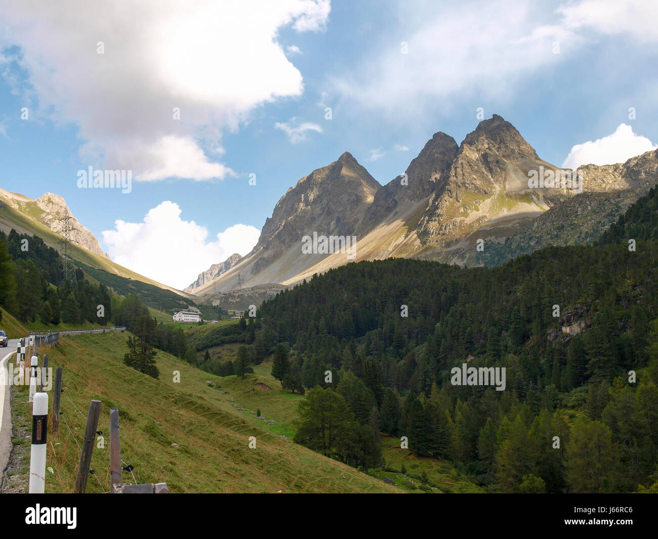Albula Pass, Switzerland: view of the peaks surrounding the Alpine pass ...