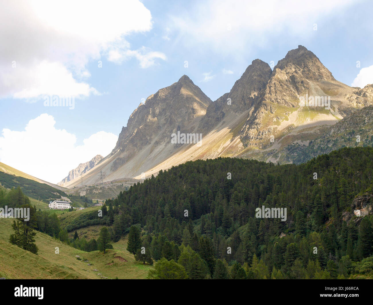 Albula Pass, Switzerland: view of the peaks surrounding the Alpine pass ...