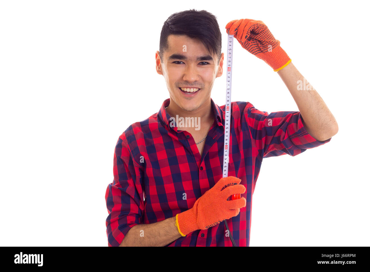 Young male employee tape hi-res stock photography and images - Alamy