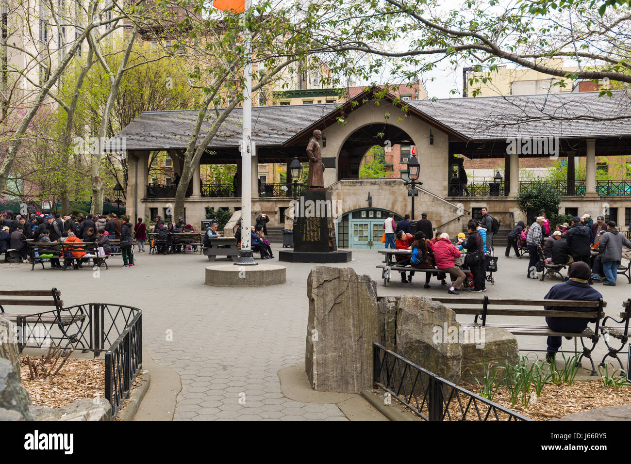 Columbus Park in Spring with local Chinese and tourists, Chinatown ...