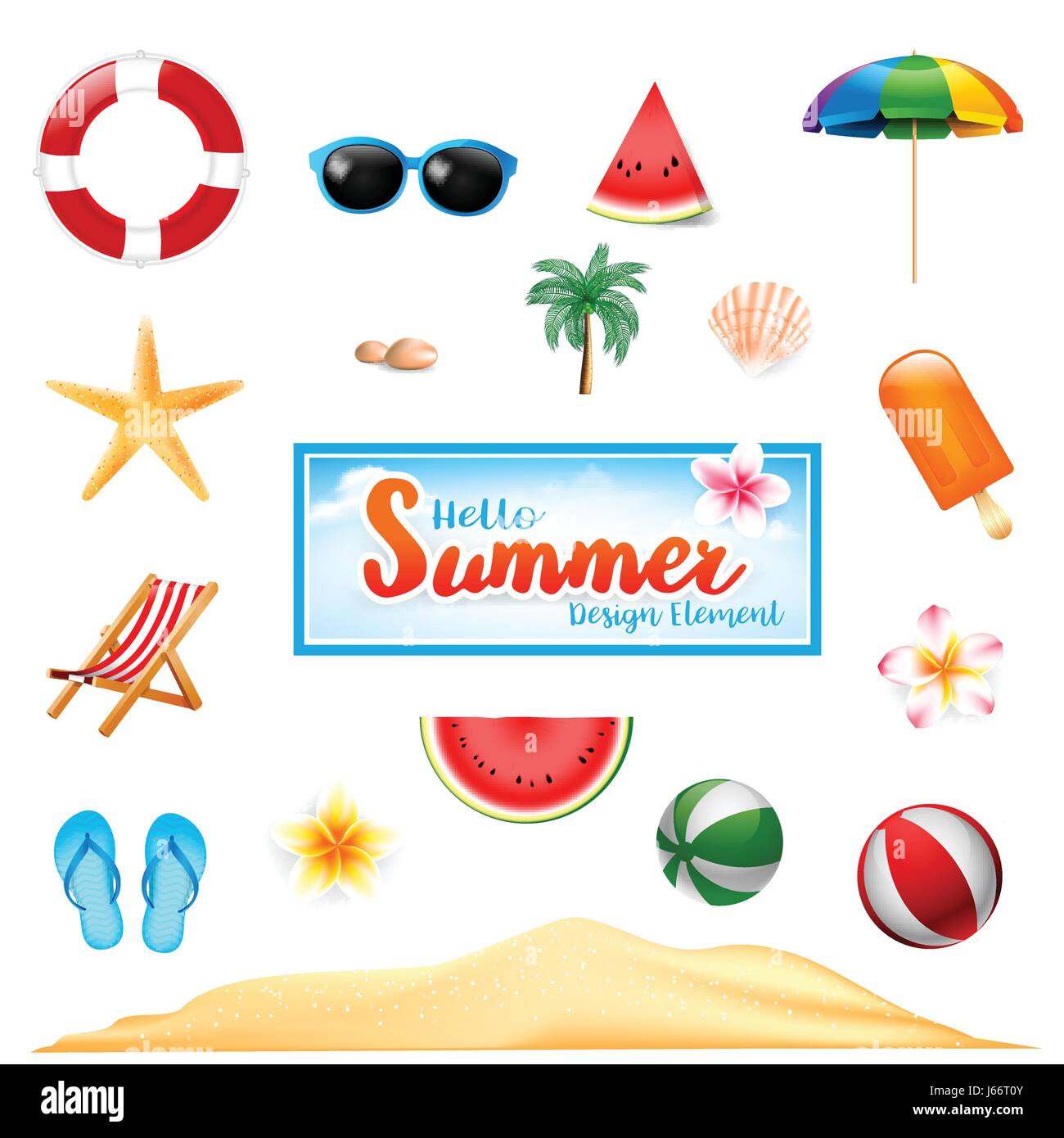 Collection of summer design element isolated on white background vector ...