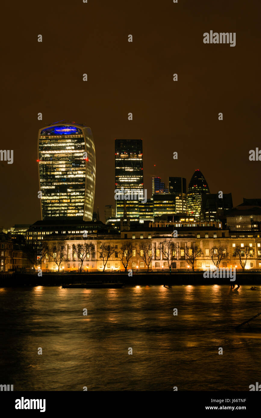 City skyscrapers at night, London, from the embankment Stock Photo - Alamy