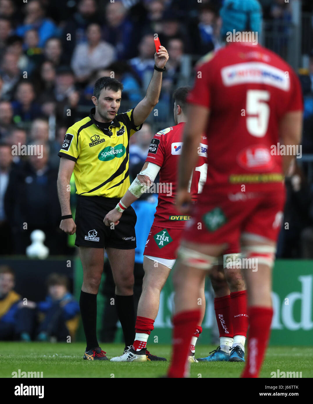 Scarlets' Steffan Evans is sent off during the Guiness PRO12, semi ...