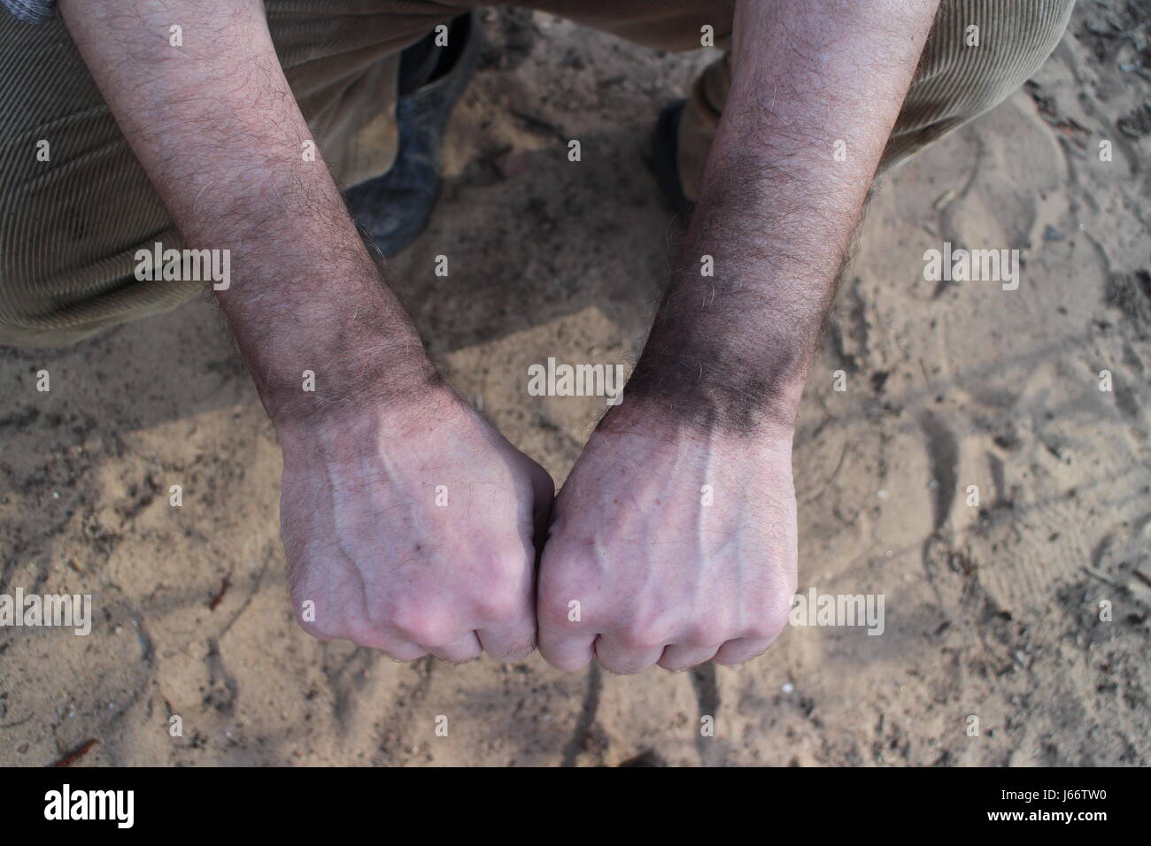 hands of the chimney-sweeper are smeared with soot Stock Photo - Alamy