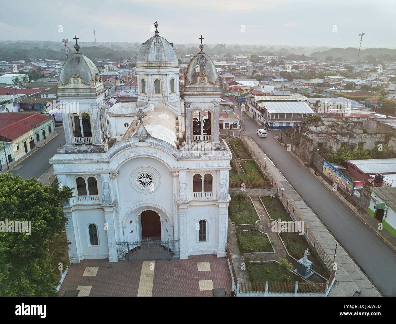 Central church in Diriamba aerial view. Drone view on small city Stock ...