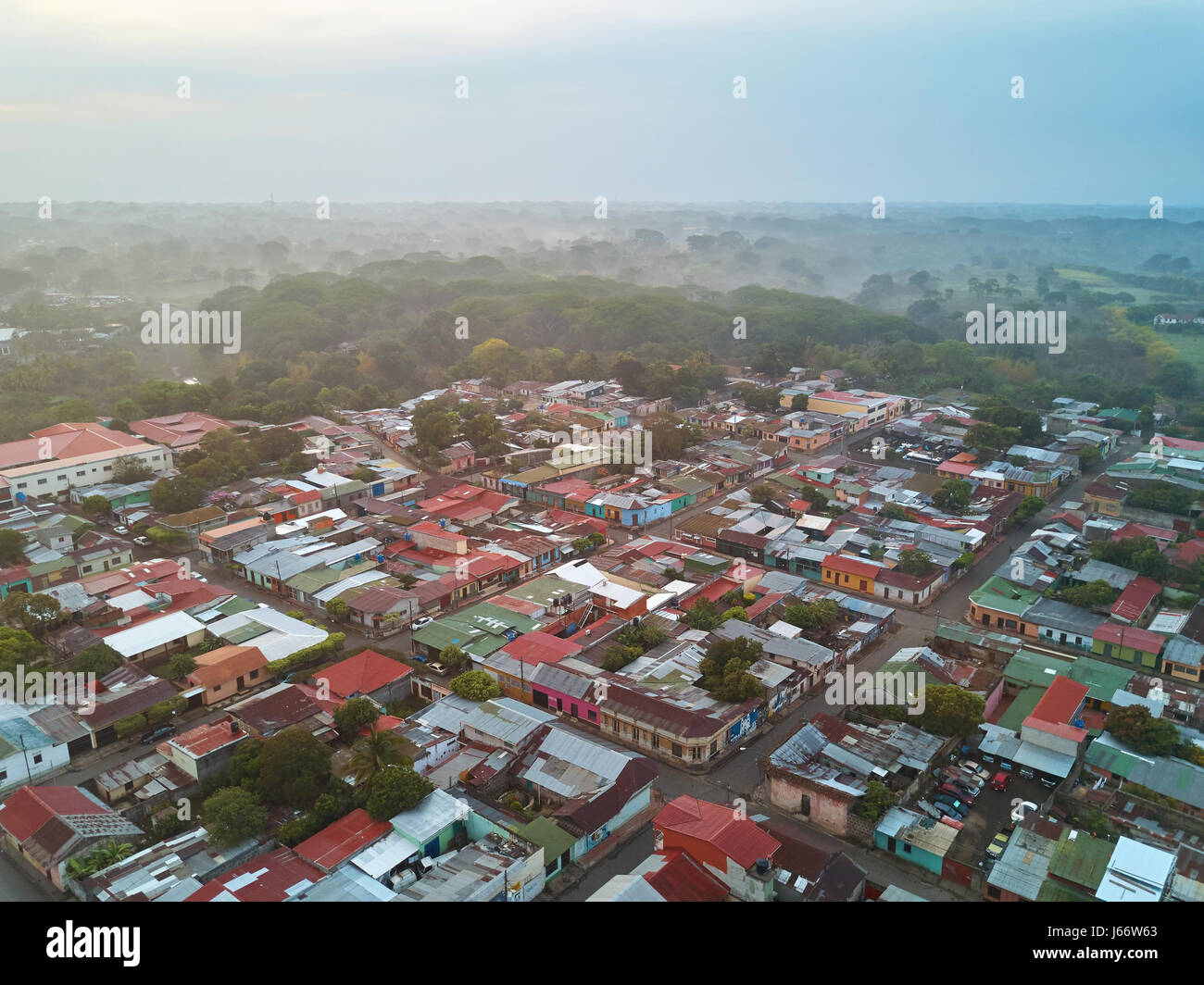 District of small town aerial view. Drone photography in morning time ...