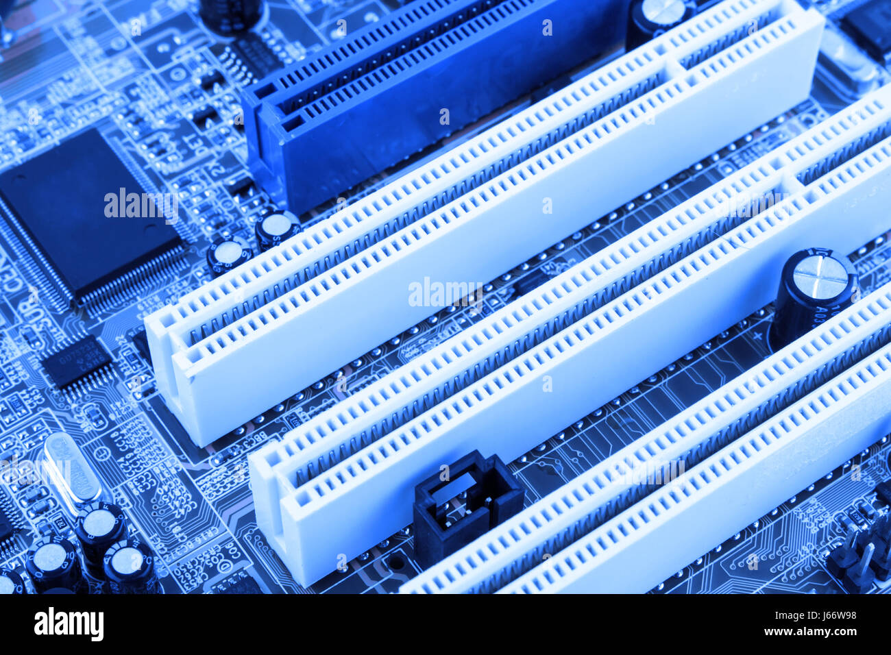 Integrated semiconductor microchip microprocessor on blue circuit board ...