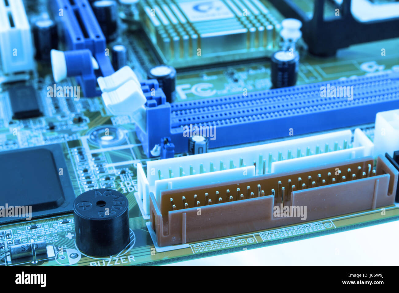 Integrated semiconductor microchip microprocessor on blue circuit board ...