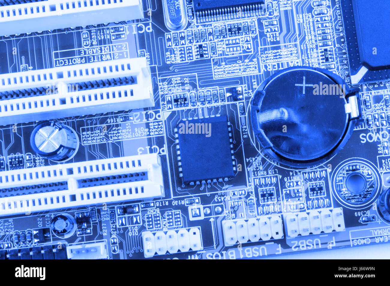 Integrated semiconductor microchip microprocessor on blue circuit board ...