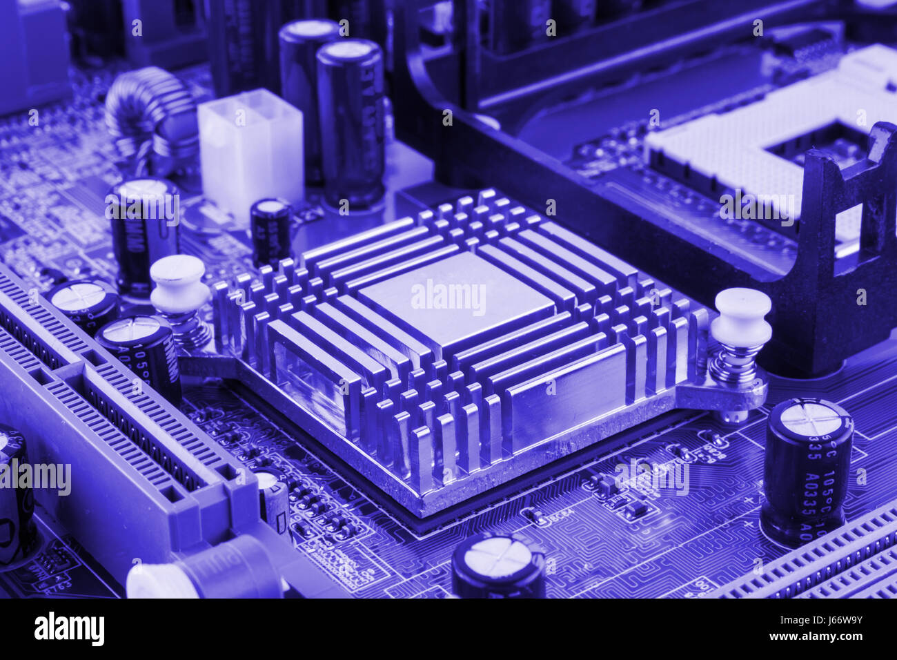Integrated semiconductor microchip microprocessor on blue circuit board ...