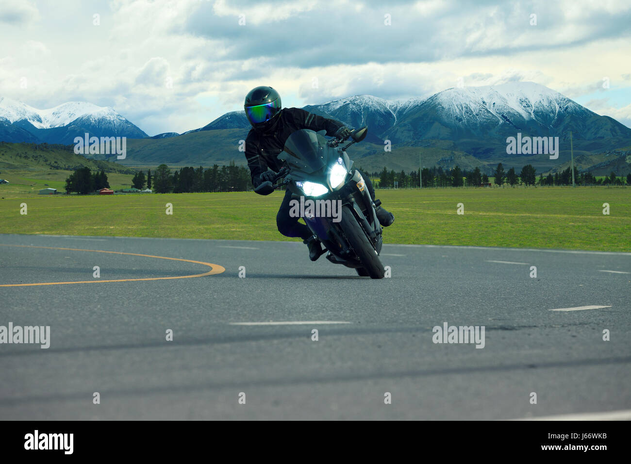 young man riding big bike motorcycle on asphalt highways use for people ...