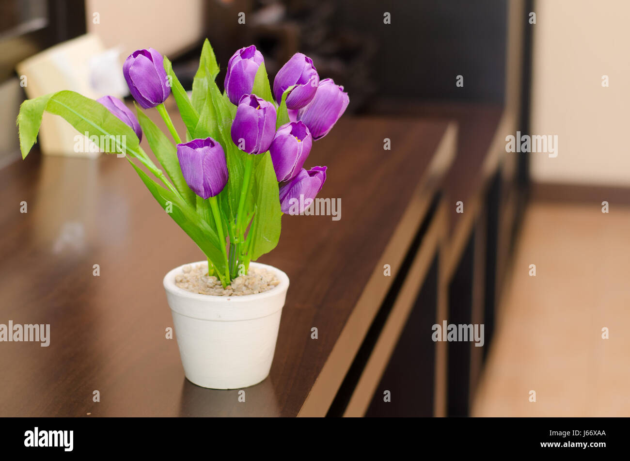Artificial purple tulips in jar Stock Photo - Alamy